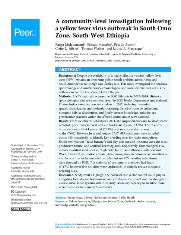 (PDF) A community-level investigation following a yellow fever virus ...