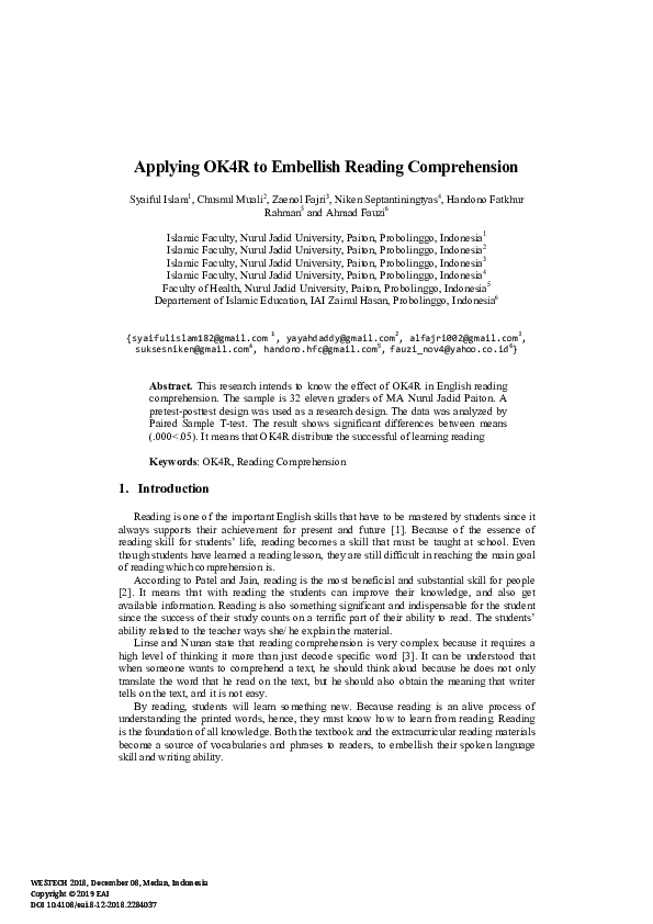 (PDF) Applying OK4R to Embellish Reading Comprehension