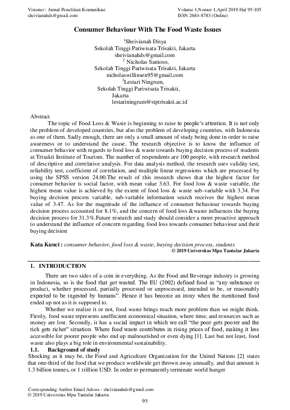 (PDF) Consumer Behaviour With The Food Waste Issues