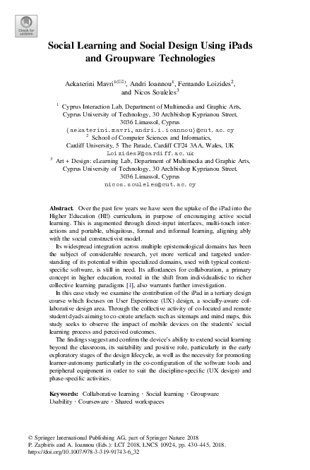 (PDF) Social Learning and Social Design Using iPads and Groupware Technologies