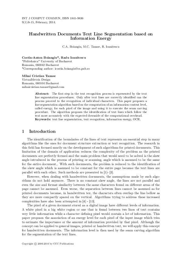 Pdf Handwritten Documents Text Line Segmentation Based On Information Energy