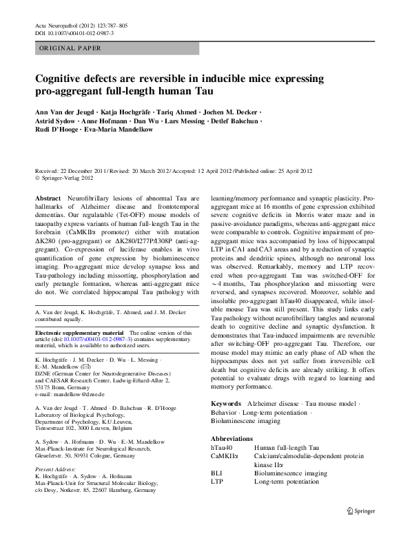 (PDF) Cognitive defects are reversible in inducible mice expressing pro ...