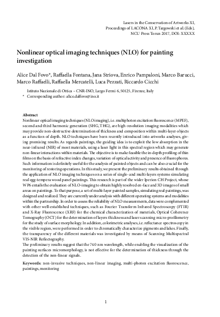 Pdf Nonlinear Optical Imaging Techniques Nlo For Painting Investigation
