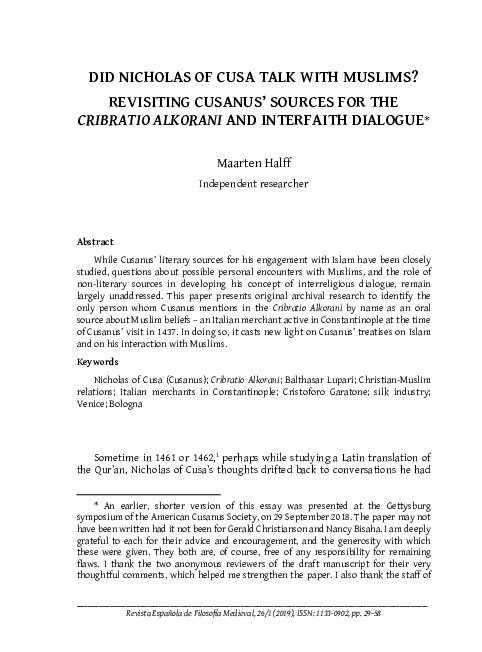 (PDF) ERASMUS' ATTITUDE TOWARD ISLAM IN LIGHT OF NICHOLAS OF CUSA'S DE ...