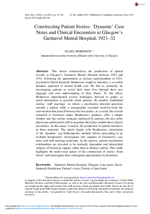 (PDF) Constructing Patient Stories: 'Dynamic' Case Notes and Clinical ...