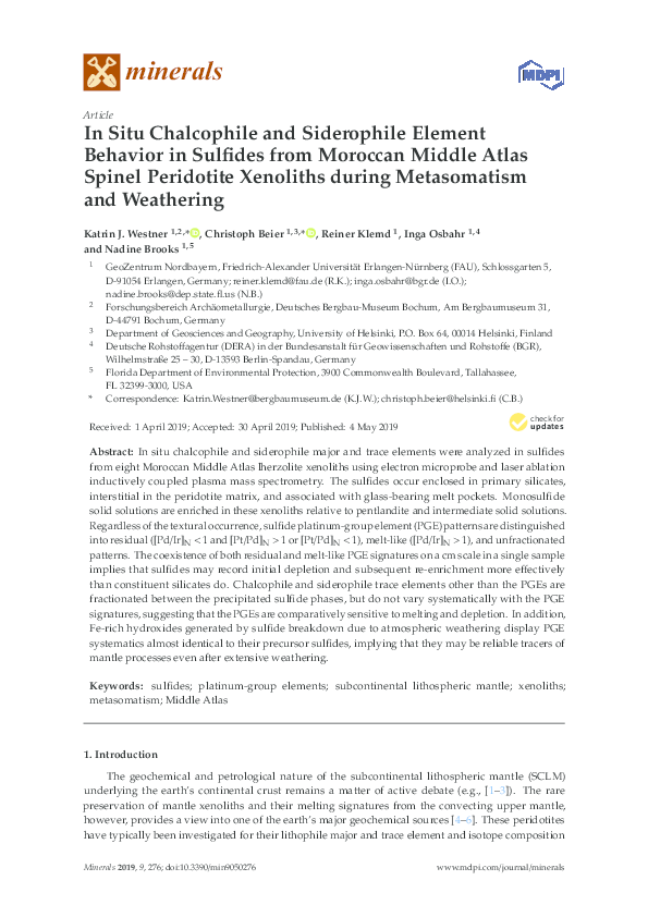 (PDF) In Situ Chalcophile and Siderophile Element Behavior in Sulfides ...