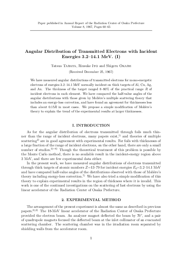(PDF) Angular distribution of transmitted electrons with incident ...