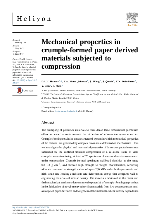 (PDF) Mechanical properties in crumple-formed paper derived materials ...