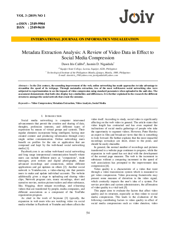 (PDF) DAWN IRIS CALIBO et al: Metadata Extraction Analysis: A Review of Video Data in Effect to ...