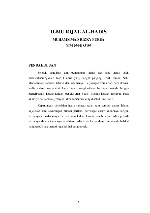 (PDF) ILMU RIJAL AL-HADIS