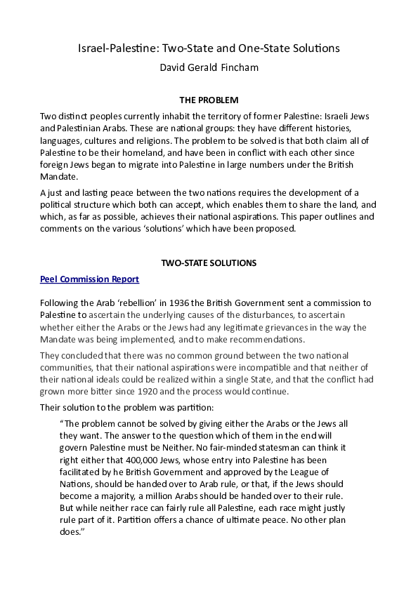 (PDF) Israel-Palestine: Two-State and One-State Solutions