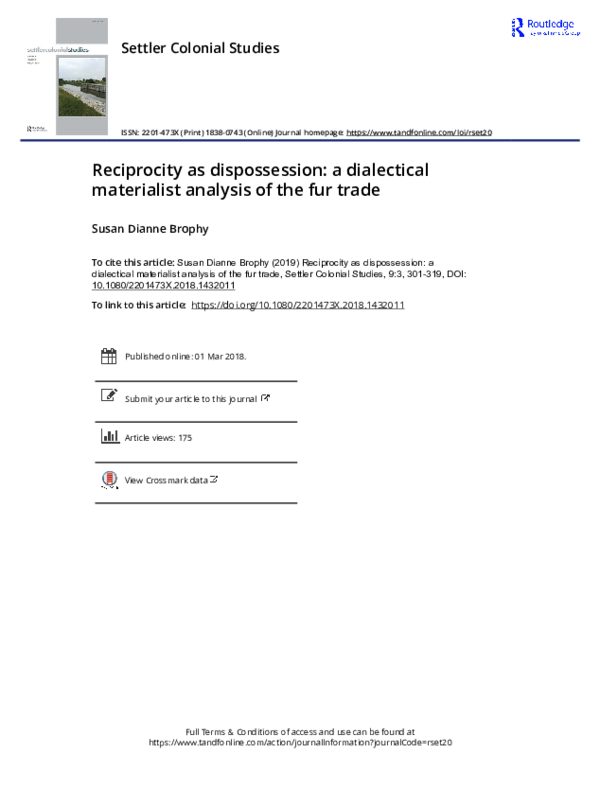 (PDF) Susan Dianne Brophy (2019) 'Reciprocity as Dispossession: A ...