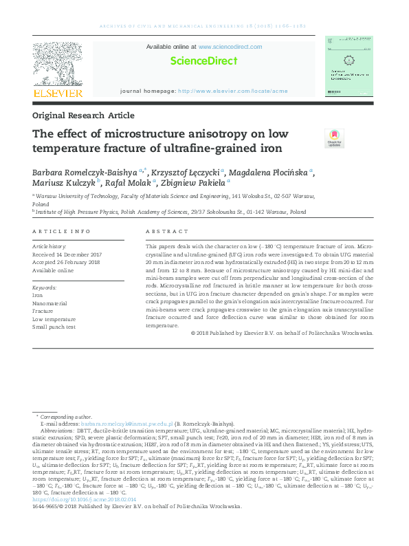 Pdf The Effect Of Microstructure Anisotropy On Low Temperature Fracture Of Ultrafine Grained Iron