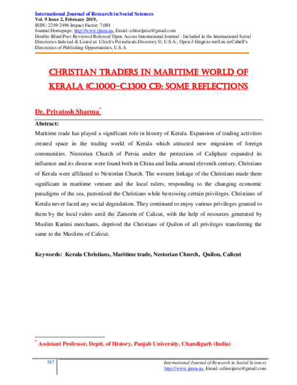 (PDF) Christian Traders in Maritime World of Kerala (c.1000-c. 1300 CE ...