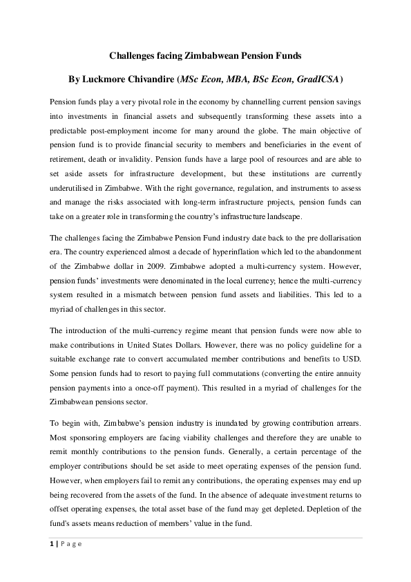 (PDF) CHALLENGES FACING PENSION FUNDS IN ZIMBABWE