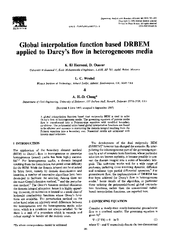 Pdf Global Interpolation Function Based Drbem Applied To Darcys Flow