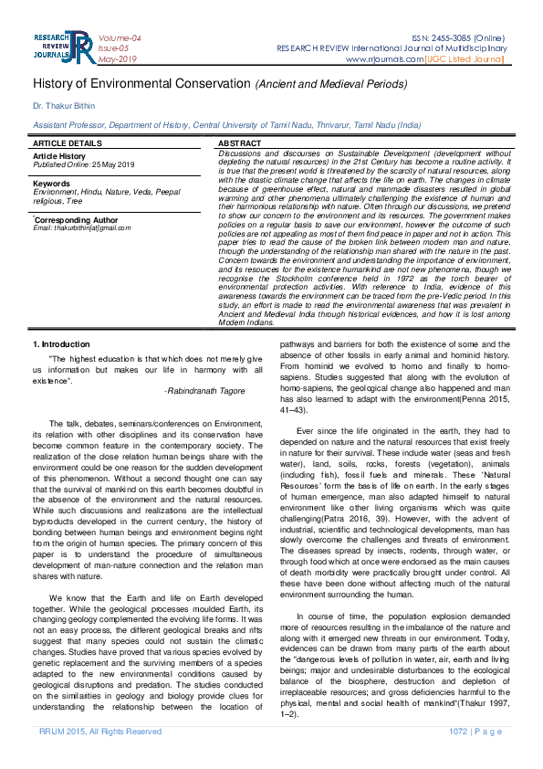 (PDF) History of Environmental Conservation (Ancient and Medieval Periods