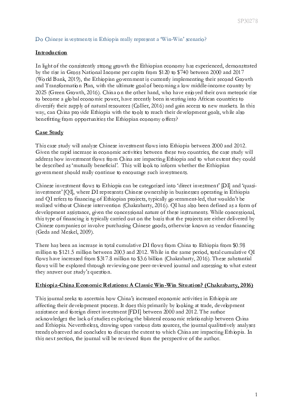 (PDF) Do Chinese investments in Ethiopia really represent a 'Win-Win ...