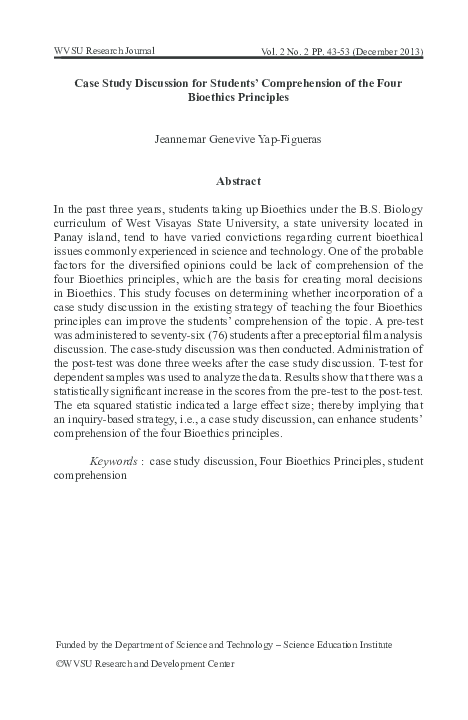 (PDF) Case Study Discussion for Students' Comprehension of the Four ...