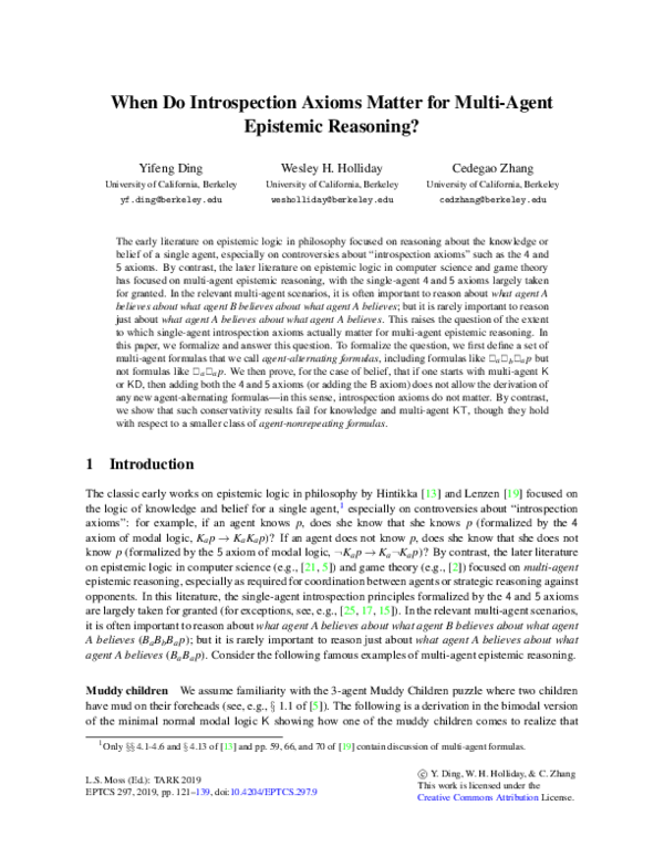 Pdf When Do Introspection Axioms Matter For Multi Agent Epistemic Reasoning