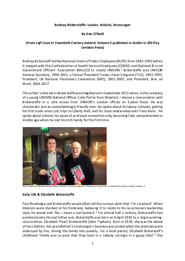 (PDF) Rodney Bickerstaffe: Leader, Activist, Encourager