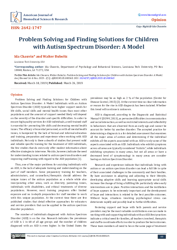 (PDF) Problem Solving and Finding Solutions for Children with Autism ...