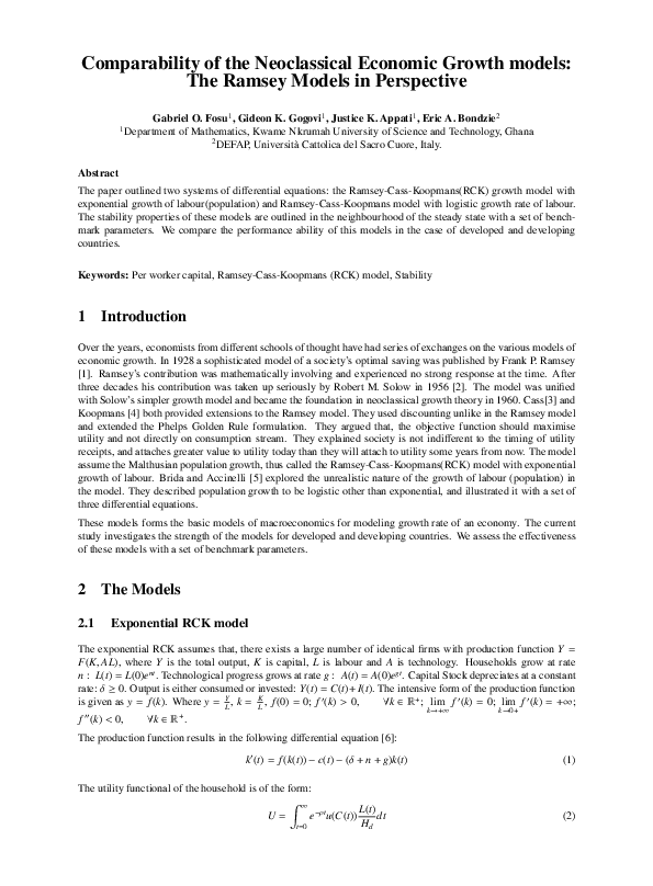 (PDF) Comparability of the Neoclassical Economic Growth models: The ...
