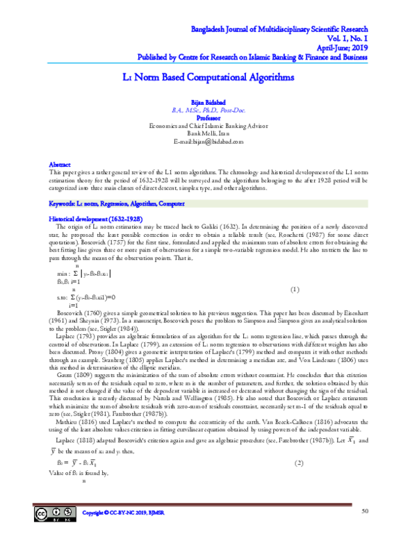 (PDF) L1 Norm Based Computational Algorithms