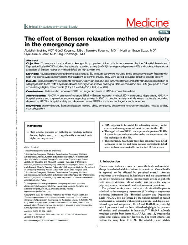 (PDF) The effect of Benson relaxation method on anxiety in the ...