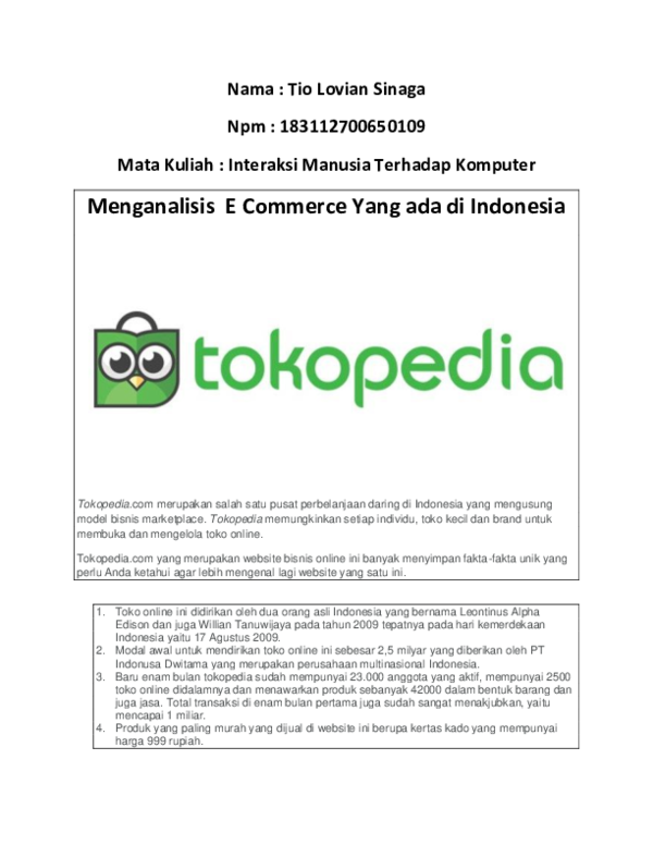 (DOC) Analisis tokopedia