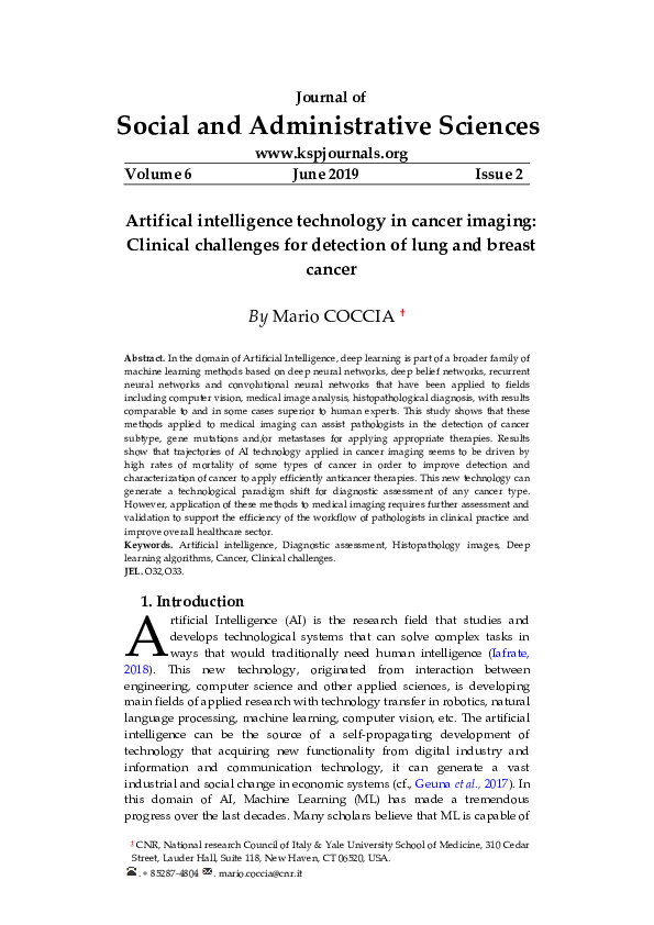 (PDF) Artifical intelligence technology in cancer imaging: Clinical ...