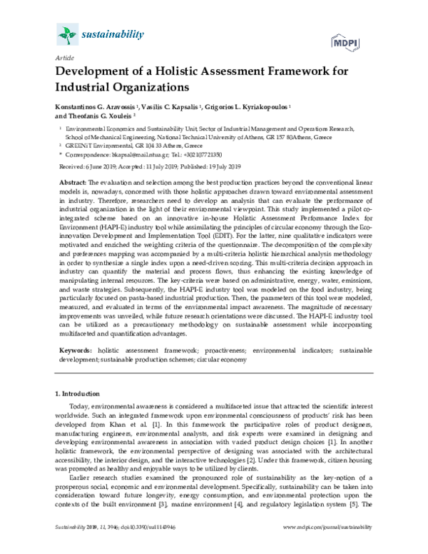 (PDF) Development of a Holistic Assessment Framework for Industrial ...
