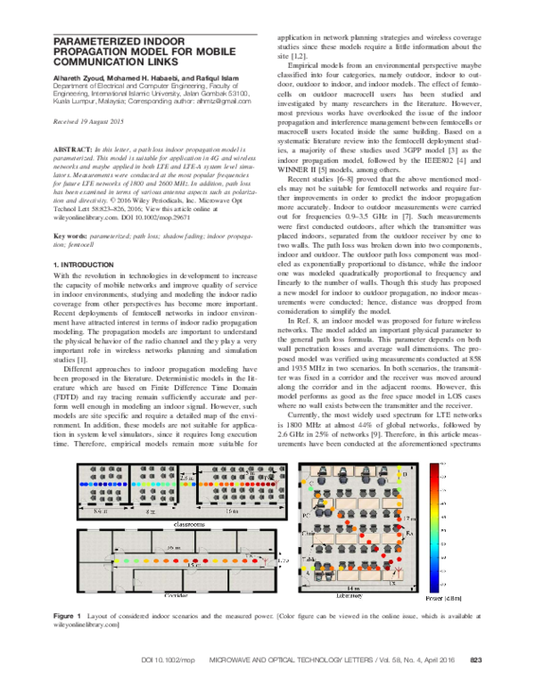 Pdf Parameterized Indoor Propagation Model For Mobile Communication Links