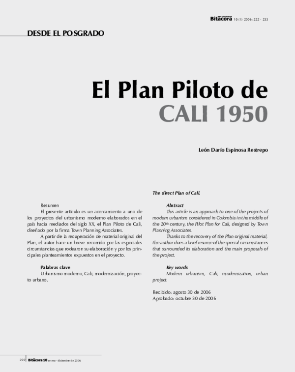 (PDF) El Plan Piloto de Cali 1950