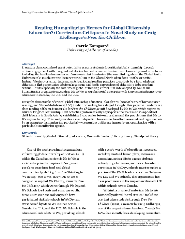(PDF) Reading Humanitarian Heroes for Global Citizenship Education ...
