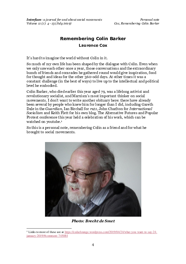 (PDF) Remembering Colin Barker