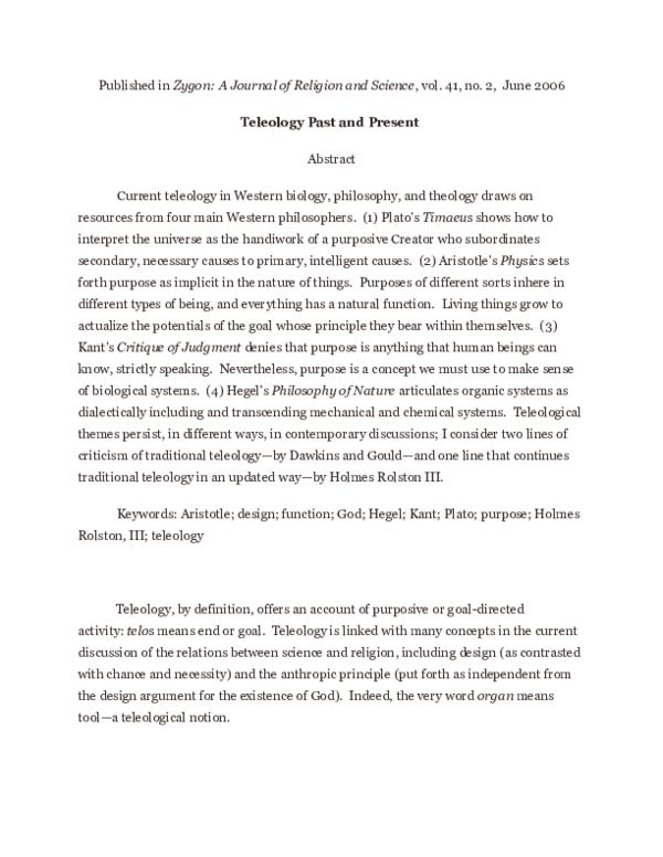 (DOC) Teleology Past and Present