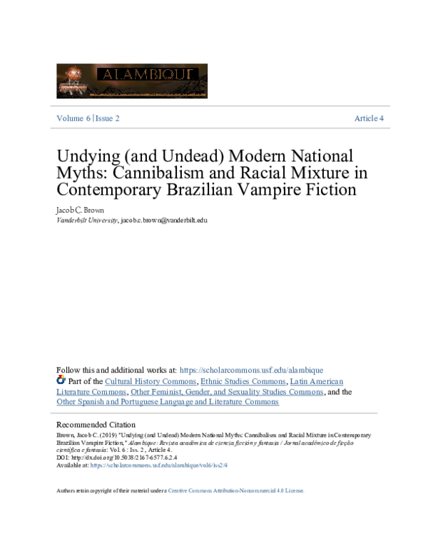 (PDF) Undying (and Undead) Modern National Myths: Cannibalism and ...