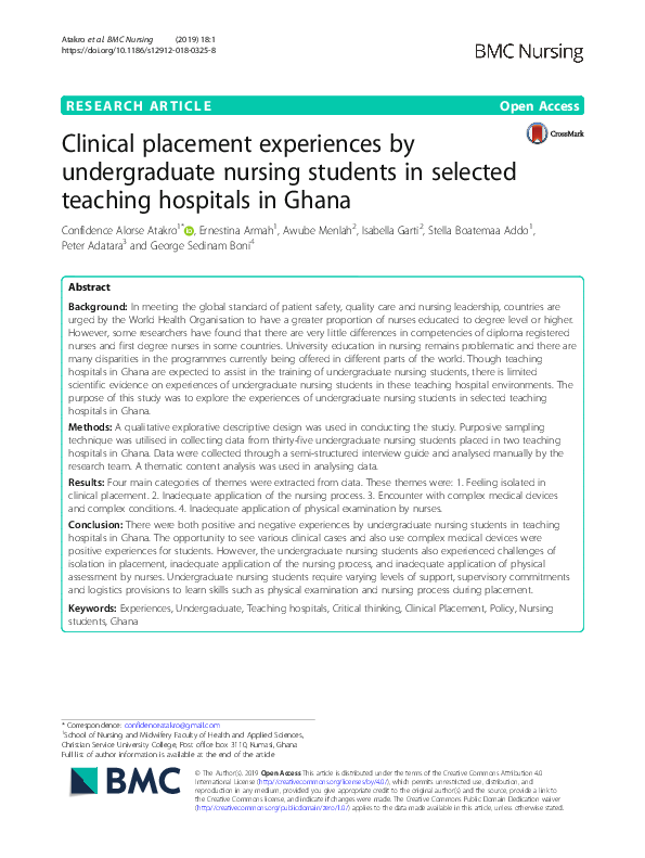 (PDF) Clinical placement experiences by undergraduate nursing students ...