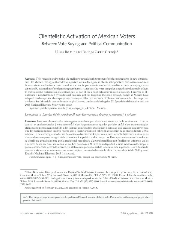 (PDF) Clientelistic Activation of Mexican Voters: Between Vote Buying ...