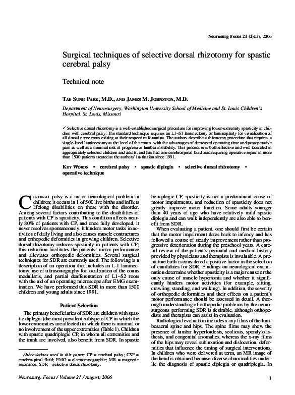 (PDF) Surgical techniques of selective dorsal rhizotomy for spastic ...