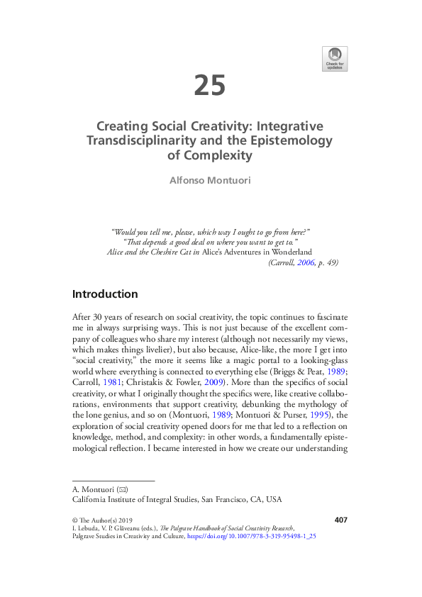 (PDF) Creating Social Creativity: Integrative Transdisciplinarity and ...