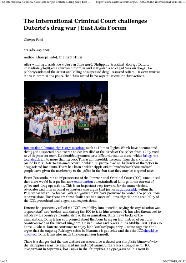 (PDF) The International Criminal Court challenges Duterte's drug war