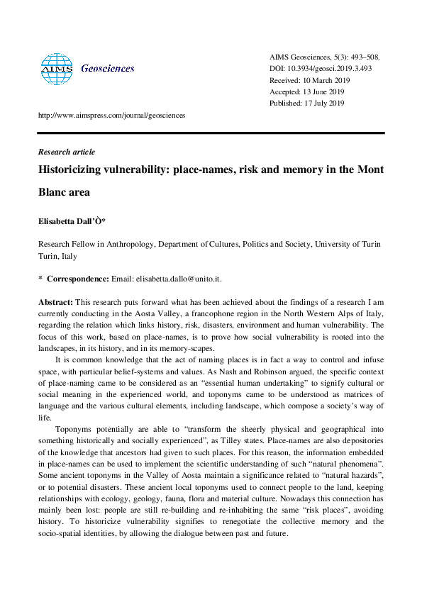 (PDF) Historicizing vulnerability: place-names, risk and memory in the ...