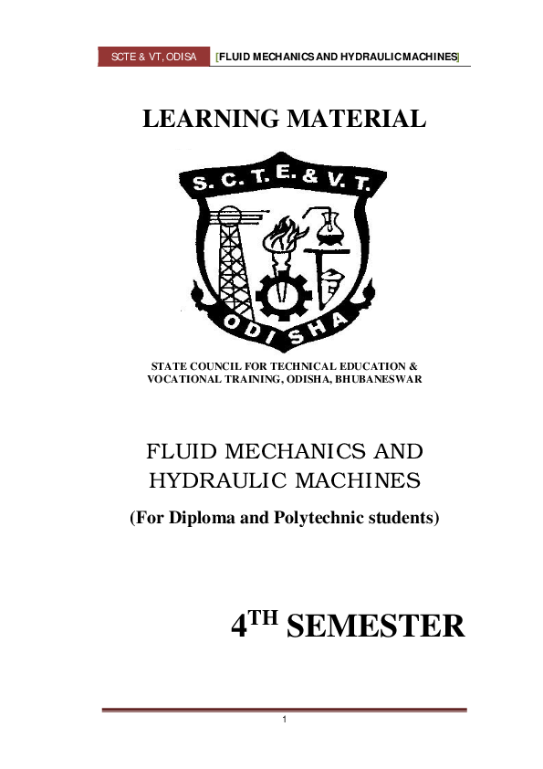 (PDF) SCTE & VT, ODISA [FLUID MECHANICS AND HYDRAULIC MACHINES] FLUID ...