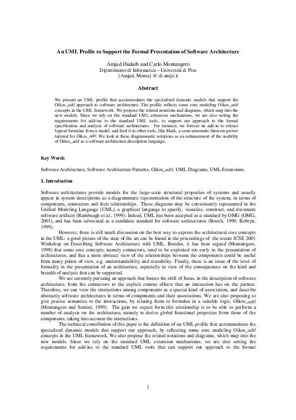 Pdf A Uml Profile To Support The Formal Presentation Of Software