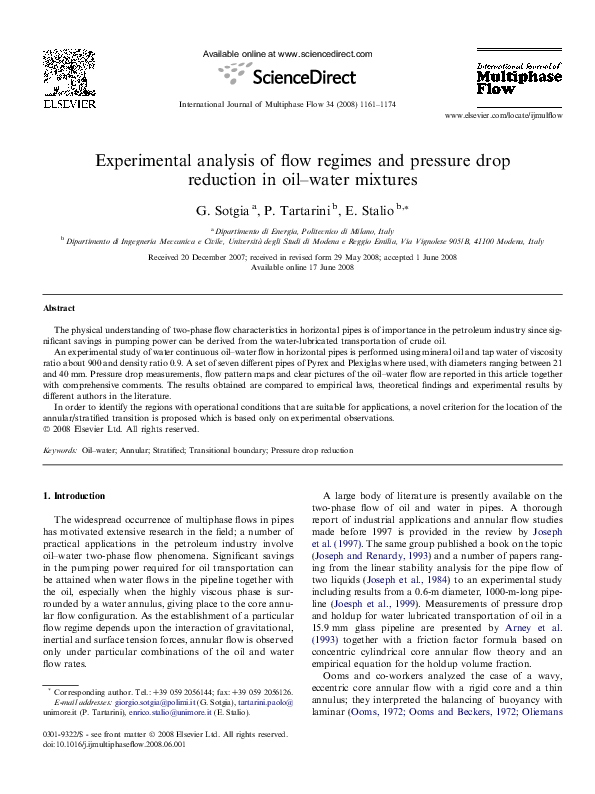 (PDF) Experimental analysis of flow regimes and pressure drop