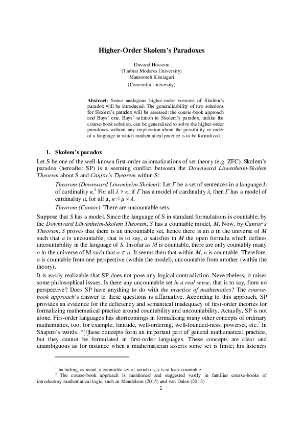(PDF) Higher-Order Skolem's Paradoxes
