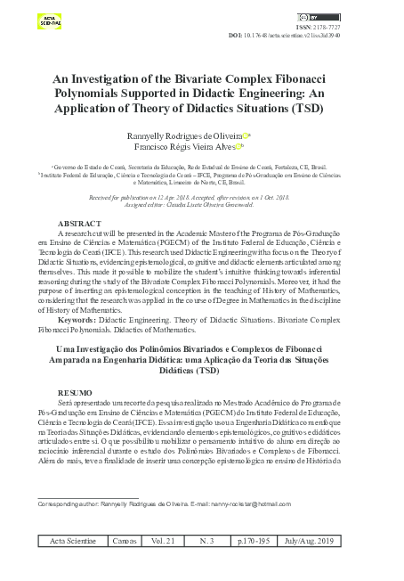 Pdf An Investigation Of The Bivariate Complex Fibonacci Polynomials Supported In Didactic