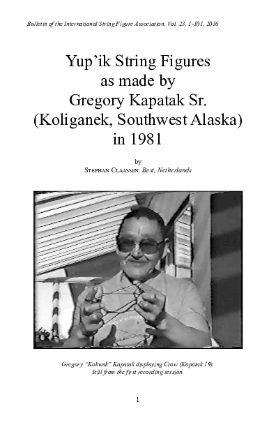 (PDF) Yup'ik String Figures as made by Gregory Kapatak Sr. (Koliganek, Southwest Alaska) in 1981